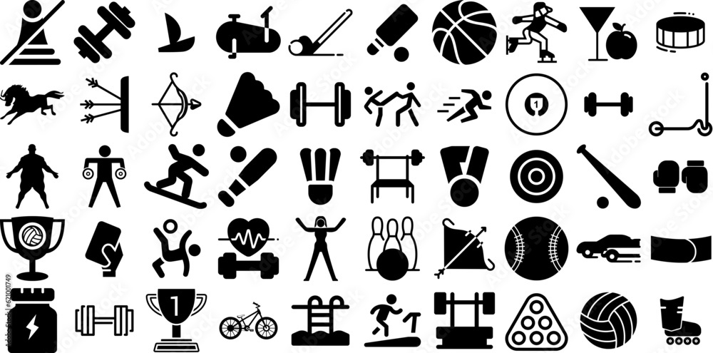 Mega Set Of Sport Icons Pack Flat Concept Pictograms Health, Tool ...