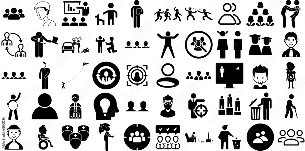 Huge Set Of People Icons Set Hand-Drawn Linear Vector Silhouettes ...