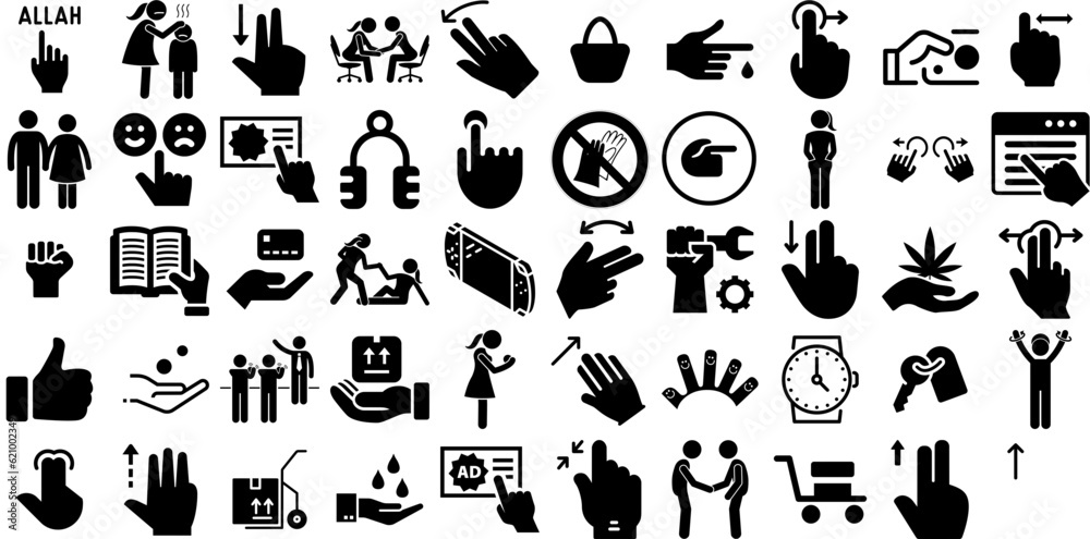 Huge Collection Of Hand Icons Pack Linear Cartoon Symbol Silhouette ...