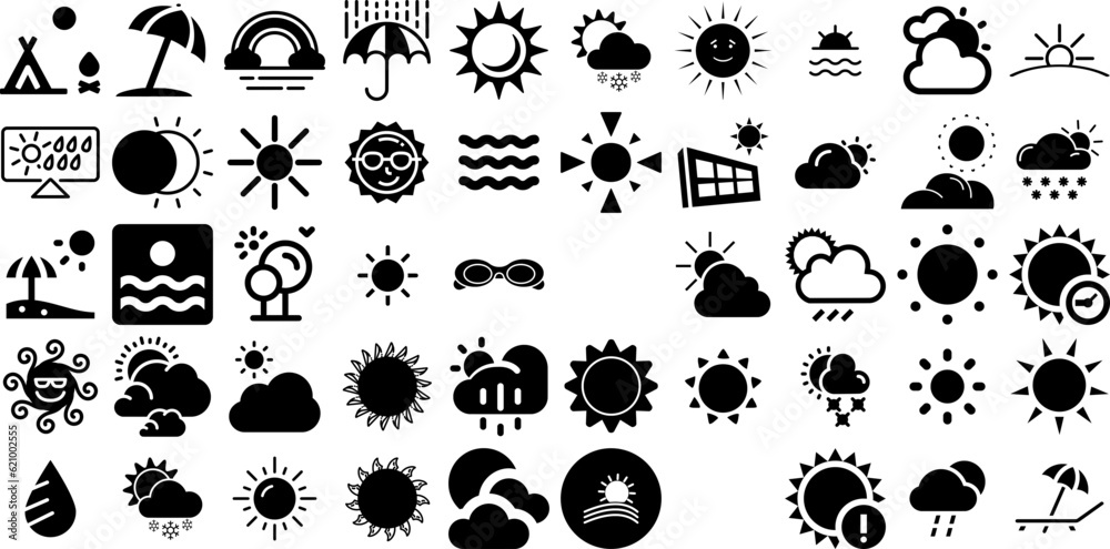 Mega Collection Of Sun Icons Pack Hand-Drawn Isolated Vector Symbols ...