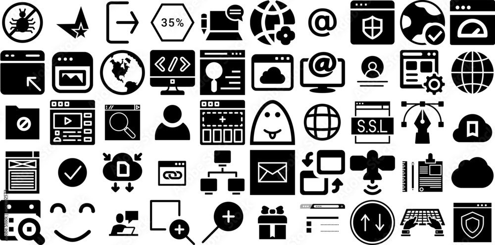 Mega Set Of Web Icons Bundle Hand-Drawn Isolated Cartoon Pictograms ...