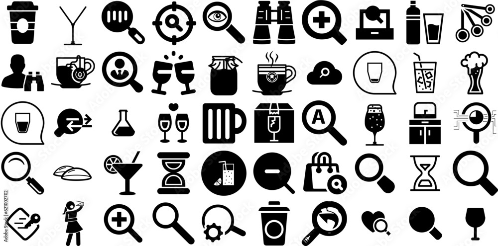 Big Collection Of Glass Icons Pack Hand-Drawn Isolated Cartoon Clip Art ...
