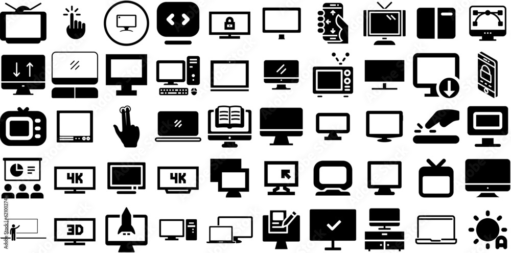 Huge Set Of Screen Icons Pack Linear Concept Silhouettes Full, Tablet ...