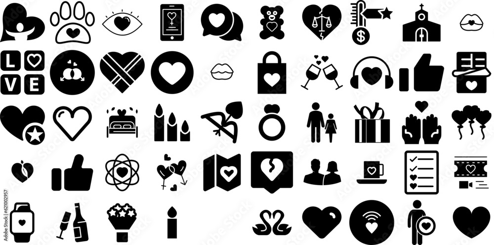 Big Collection Of Love Icons Collection Hand-Drawn Solid Cartoon Web ...