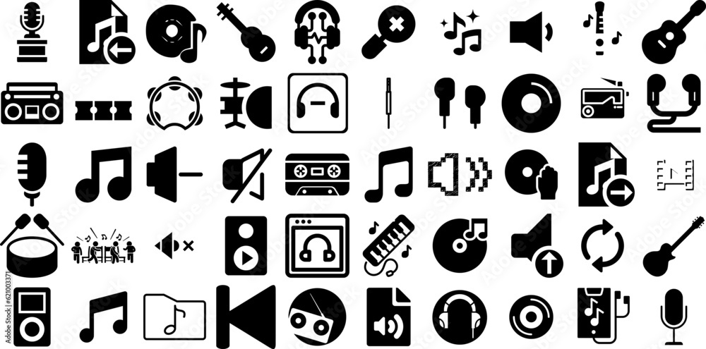 Huge Collection Of Music Icons Pack Solid Modern Clip Art Tool, Speaker ...