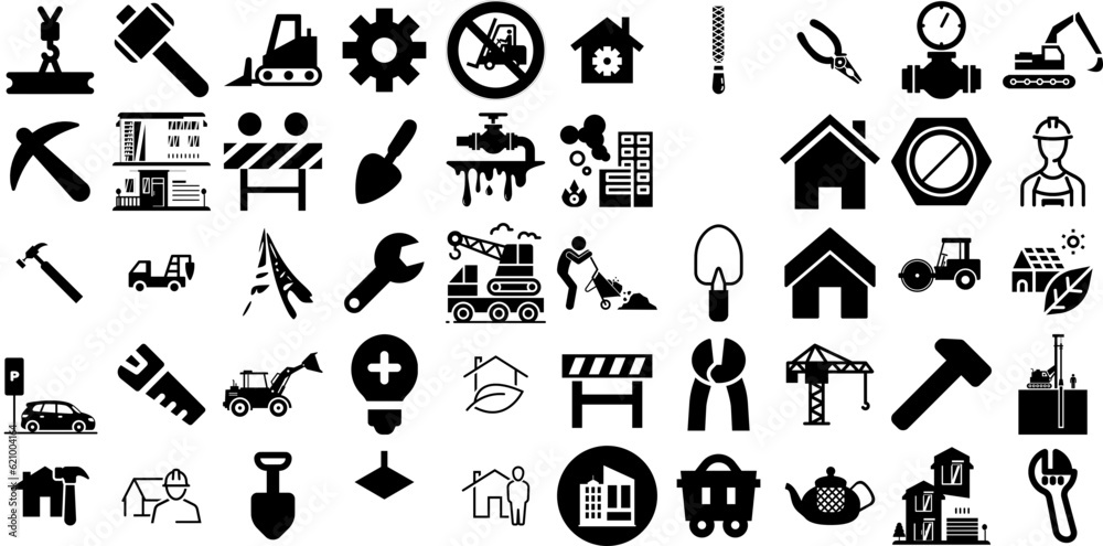 Big Set Of Construction Icons Pack Hand-Drawn Isolated Simple ...