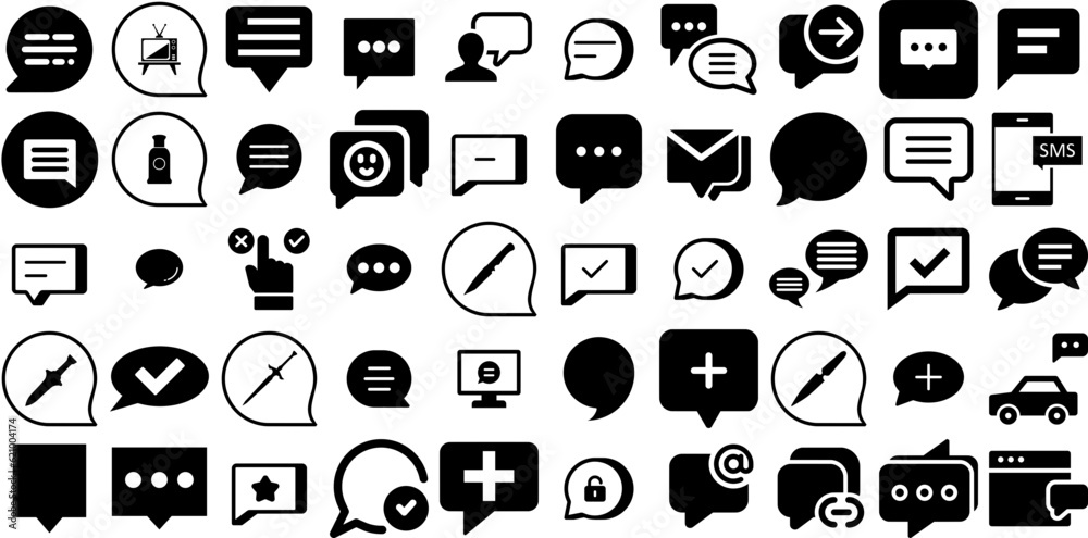Big Set Of Comment Icons Set Hand-Drawn Isolated Drawing Pictogram Talk ...