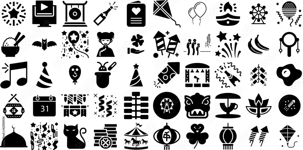 Mega Set Of Festival Icons Collection Hand-Drawn Black Vector Clip Art ...