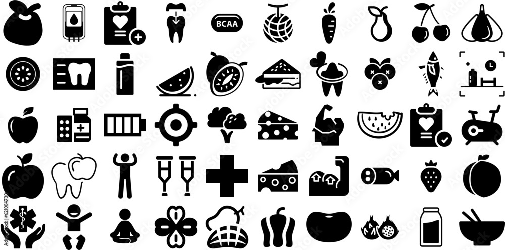 Huge Collection Of Healthy Icons Set Black Simple Symbols Health ...
