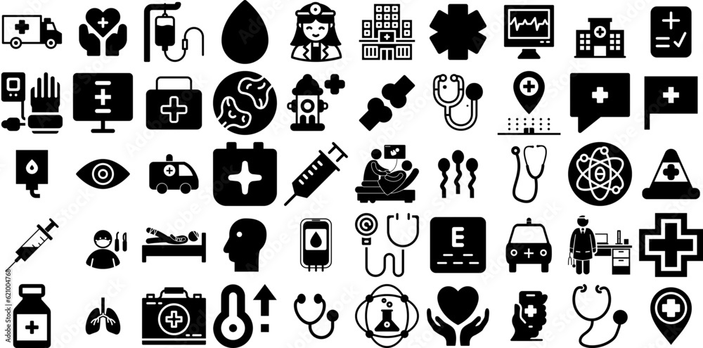 Vetor de Massive Set Of Hospital Icons Set Linear Drawing Clip Art ...