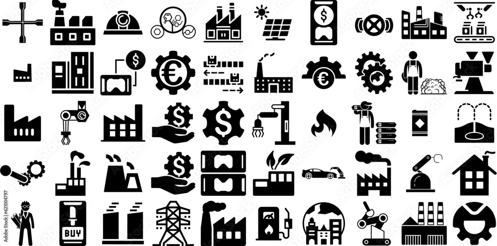 Mega Collection Of Industry Icons Bundle Flat Concept Silhouette Set ...