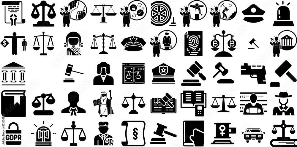 Big Collection Of Law Icons Pack Isolated Drawing Silhouette Law ...
