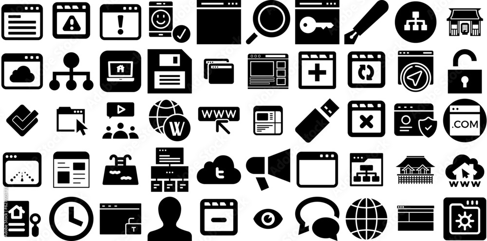 Mega Set Of Site Icons Collection Hand-Drawn Black Simple Symbol Web ...