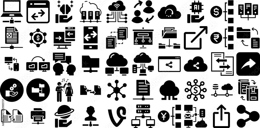 Big Collection Of Sharing Icons Set Solid Concept Elements Thinking ...