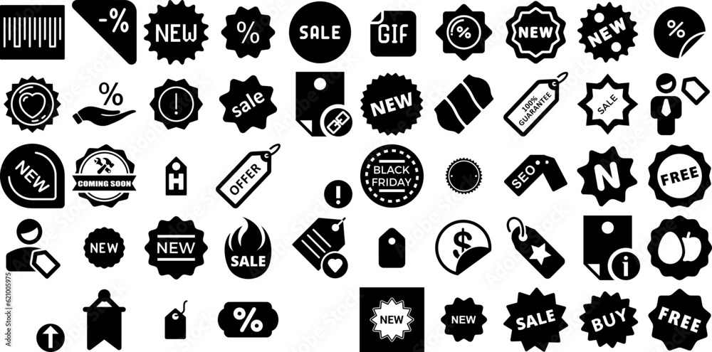 Mega Set Of Sticker Icons Collection Black Concept Symbols Black-And ...