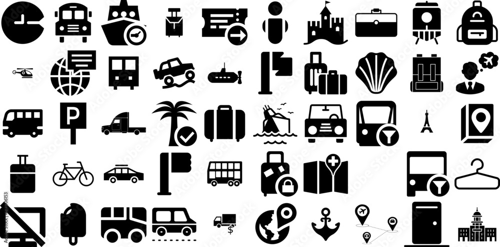 Massive Collection Of Travel Icons Bundle Solid Infographic Pictogram ...