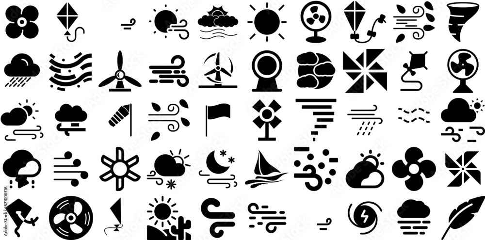 Mega Set Of Wind Icons Set Isolated Design Signs Open, Turbine, Us ...