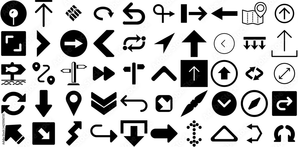 Mega Set Of Direction Icons Collection Flat Cartoon Silhouette Icon ...