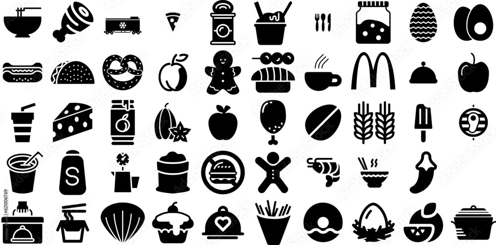 Vetor de Massive Set Of Food Icons Pack Black Infographic Symbols ...