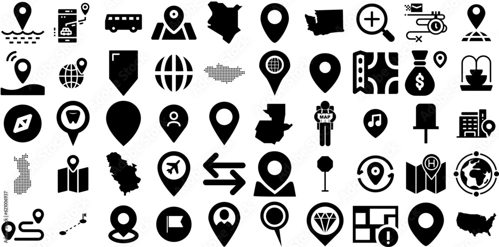 Vetor de Big Set Of Map Icons Collection Isolated Vector Silhouettes ...