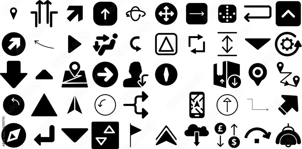 Mega Set Of Direction Icons Set Hand-Drawn Linear Modern Signs Renewal ...