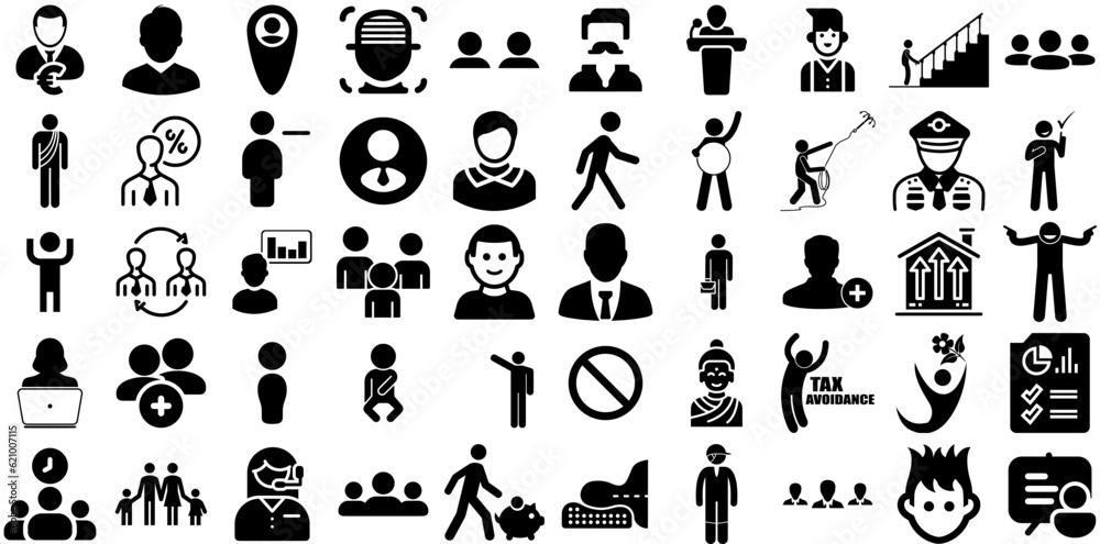 Mega Collection Of Person Icons Collection Hand-Drawn Solid Infographic ...