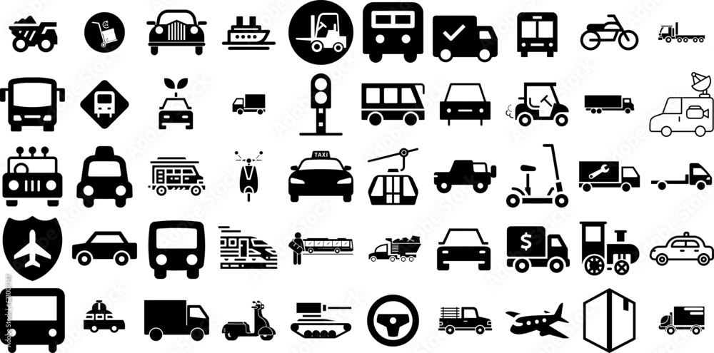 Big Collection Of Transportation Icons Collection Hand-Drawn Linear ...