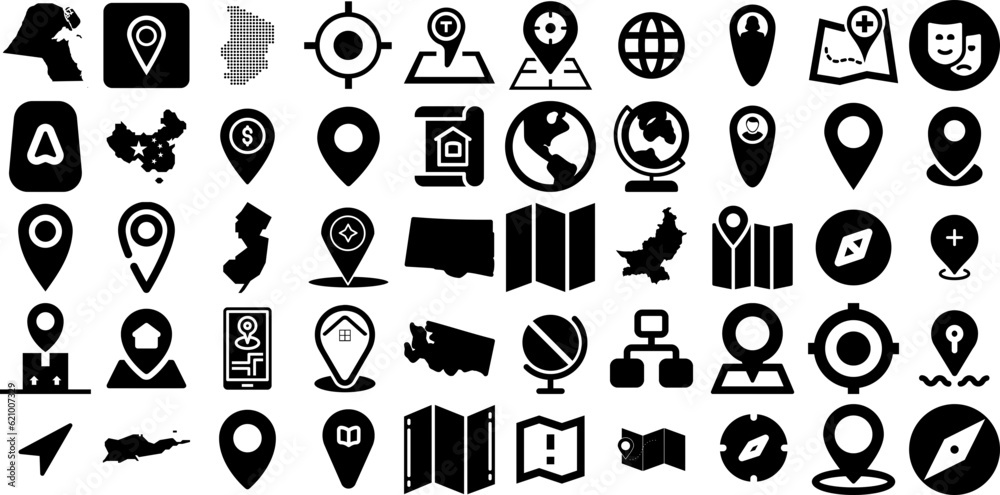 Big Collection Of Map Icons Pack Hand-Drawn Linear Infographic ...