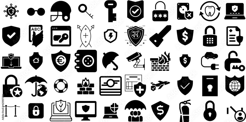 Vecteur Stock Huge Collection Of Protection Icons Collection Hand-Drawn ...