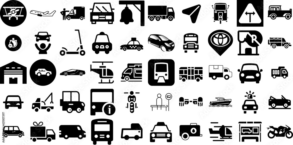 Huge Set Of Transportation Icons Collection Solid Concept Pictogram ...