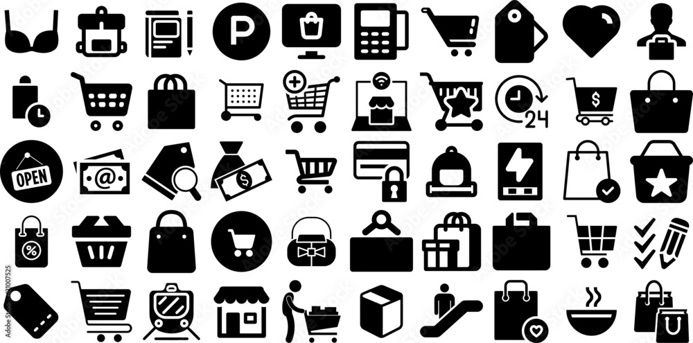 Big Collection Of Shopping Icons Collection Flat Concept Clip Art Mark ...