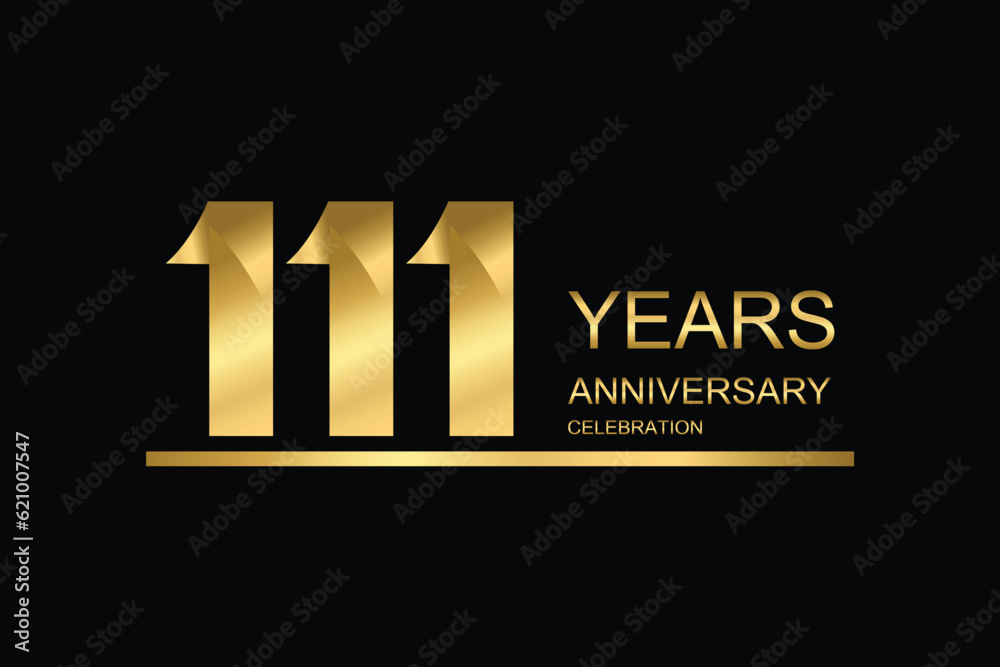 111 year anniversary vector banner template. gold icon isolated on ...