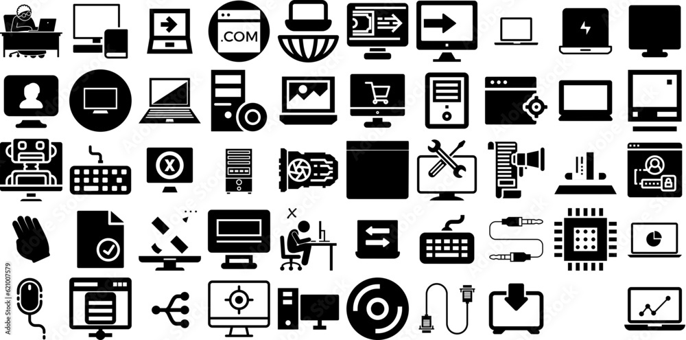 Big Collection Of Computer Icons Collection Hand-Drawn Isolated Cartoon ...