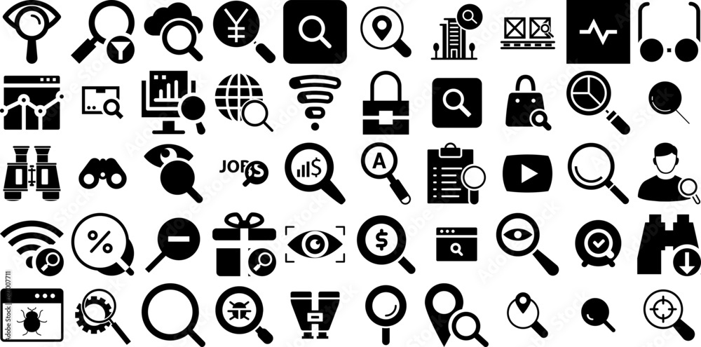 Big Set Of Search Icons Bundle Black Concept Clip Art People, Find, Set ...