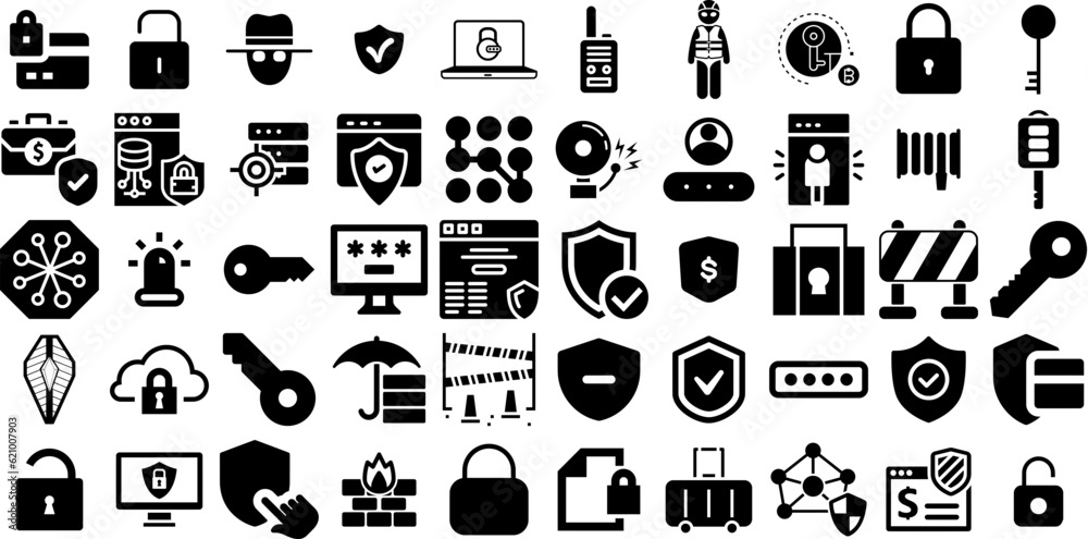 Massive Set Of Security Icons Set Hand-Drawn Solid Simple Symbols ...