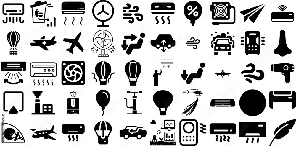 Mega Collection Of Air Icons Pack Hand-Drawn Solid Infographic Web Icon ...