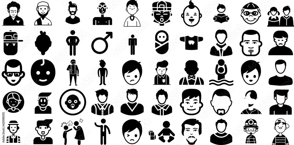 Mega Set Of Boy Icons Set Isolated Cartoon Symbols Day, Privies ...