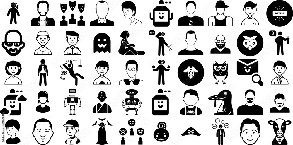 Huge Set Of Character Icons Collection Black Drawing Signs Icon, Knight ...