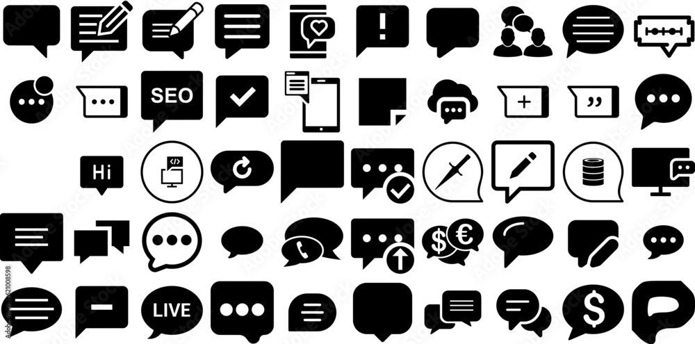 Vetor de Massive Set Of Comment Icons Bundle Black Drawing Pictograms ...
