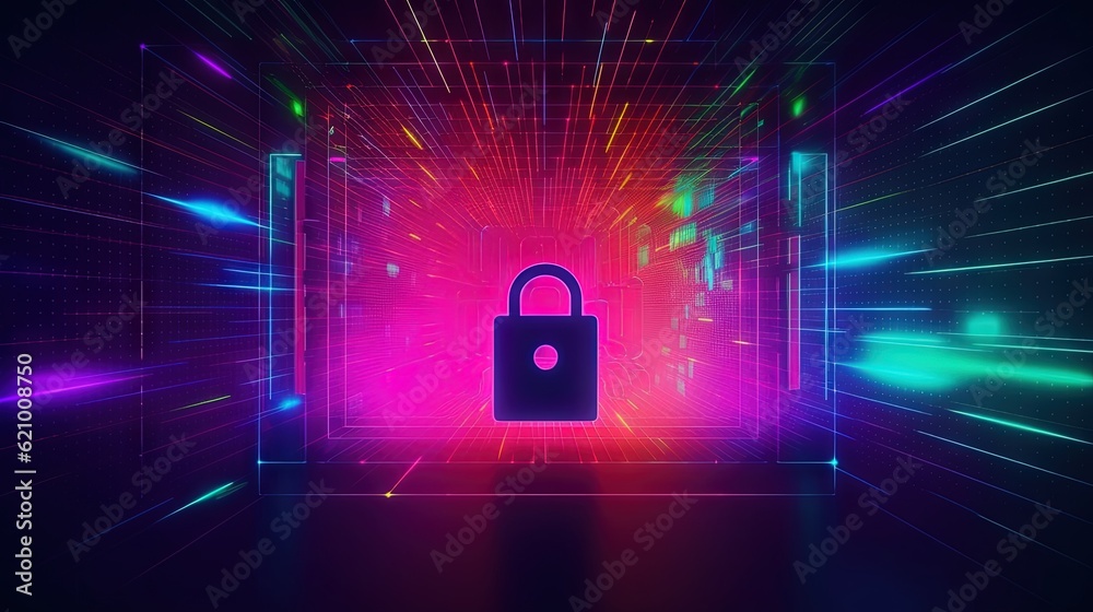 Guarding the Gates: Padlock Symbolizing Cyber Security in a Synthwave ...