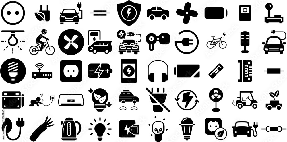 Huge Set Of Electric Icons Pack Solid Vector Elements Yacht, Sensor ...