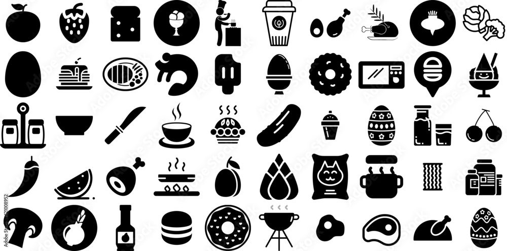 Mega Collection Of Food Icons Collection Hand-Drawn Black Modern Signs ...
