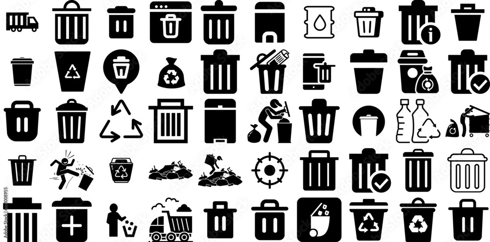 Big Collection Of Garbage Icons Pack Hand-Drawn Black Infographic ...