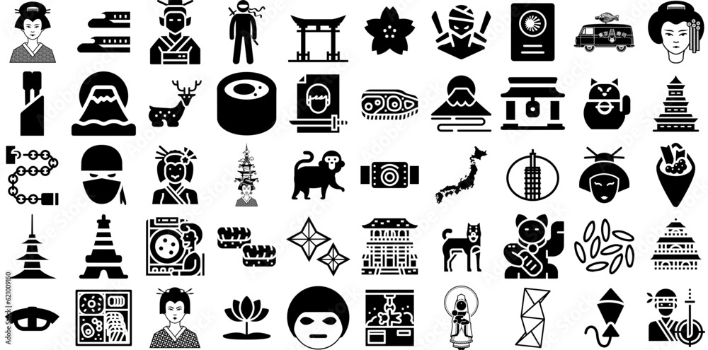 Big Collection Of Japan Icons Collection Hand-Drawn Solid Vector ...