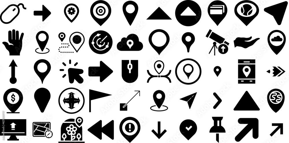 Mega Set Of Pointer Icons Set Hand-Drawn Black Vector Silhouette Three ...