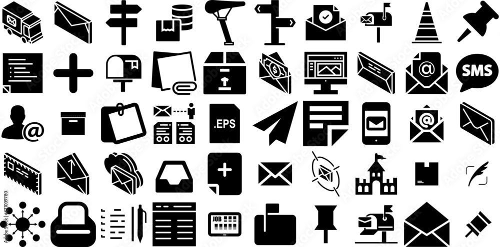Massive Collection Of Post Icons Pack Isolated Modern Silhouette ...