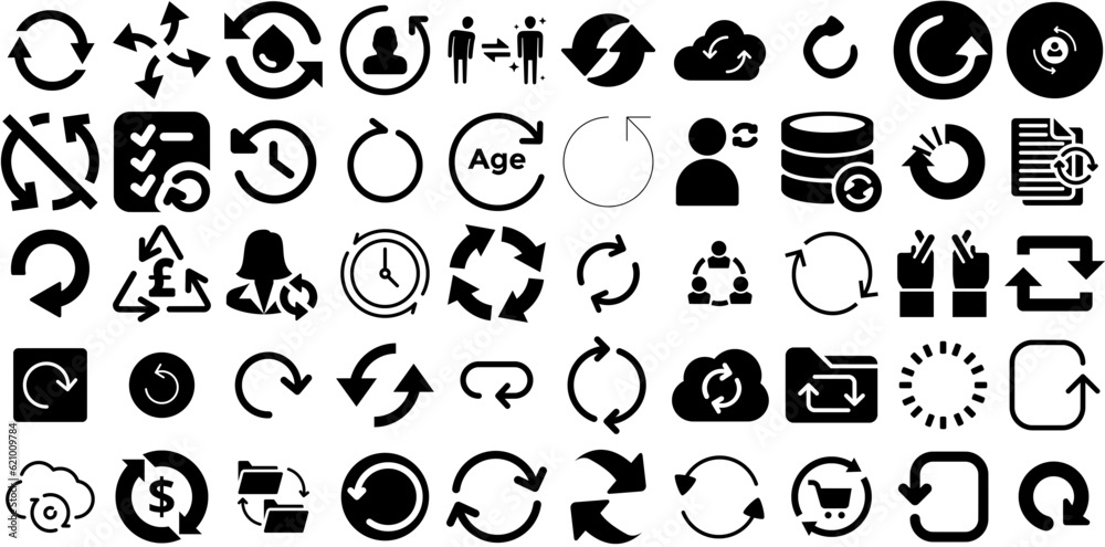 Vettoriale Stock Huge Set Of Refresh Icons Bundle Hand-Drawn Linear ...