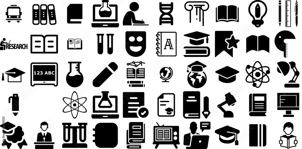 Big Set Of Study Icons Bundle Solid Modern Clip Art Icon, Inspection ...