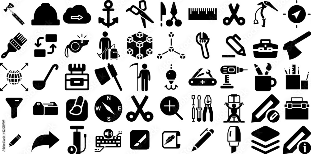 Vetor de Big Set Of Tool Icons Bundle Hand-Drawn Black Modern Clip Art ...