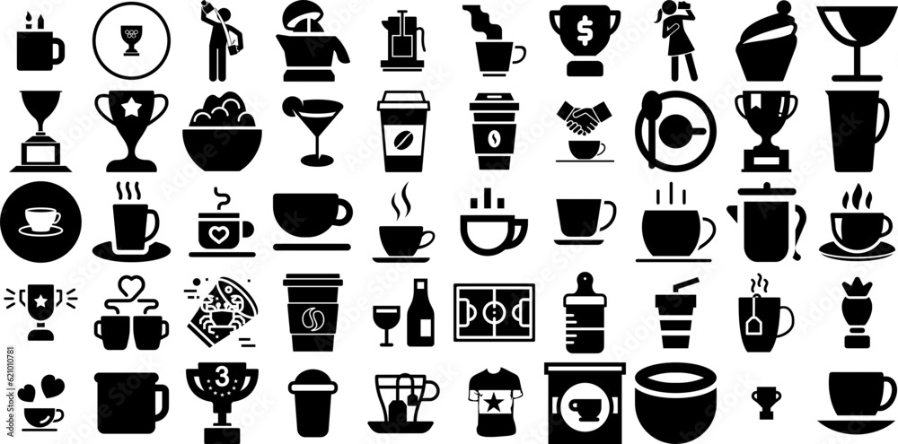 Massive Collection Of Cup Icons Collection Hand-Drawn Black Cartoon ...